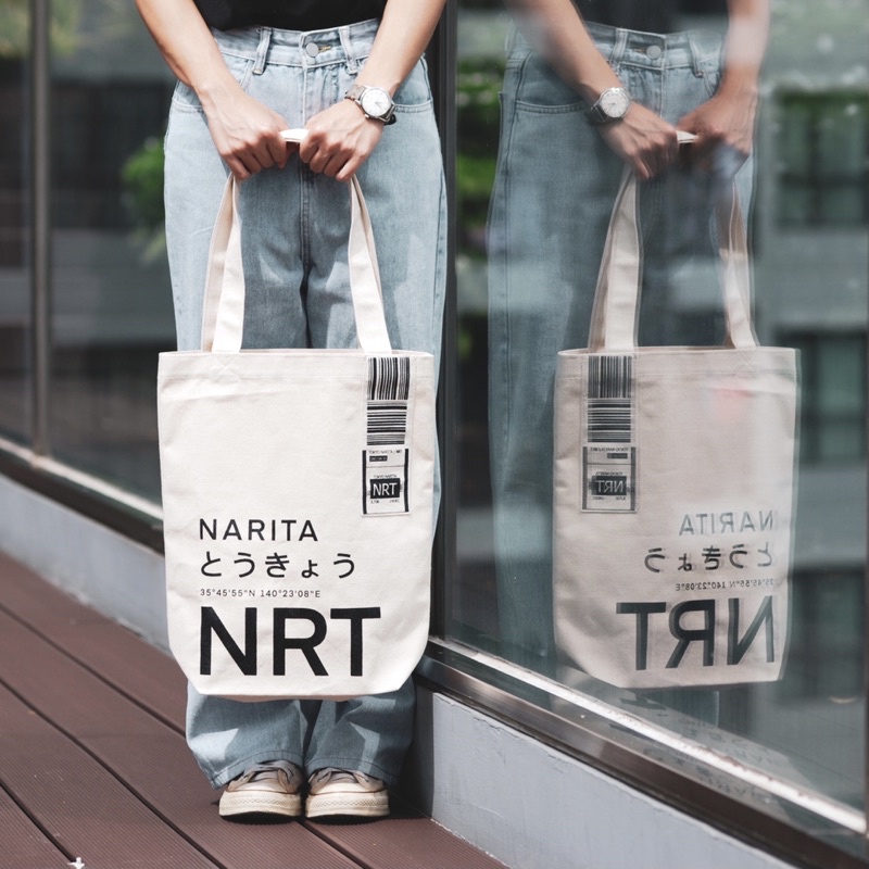 พร้อมส่ง ! กระเป๋าผ้าแคนวาส Canvas Tote Bag รุ่น Japan Edition ลายสนามบิน KIX Kansai NRT Narita ...