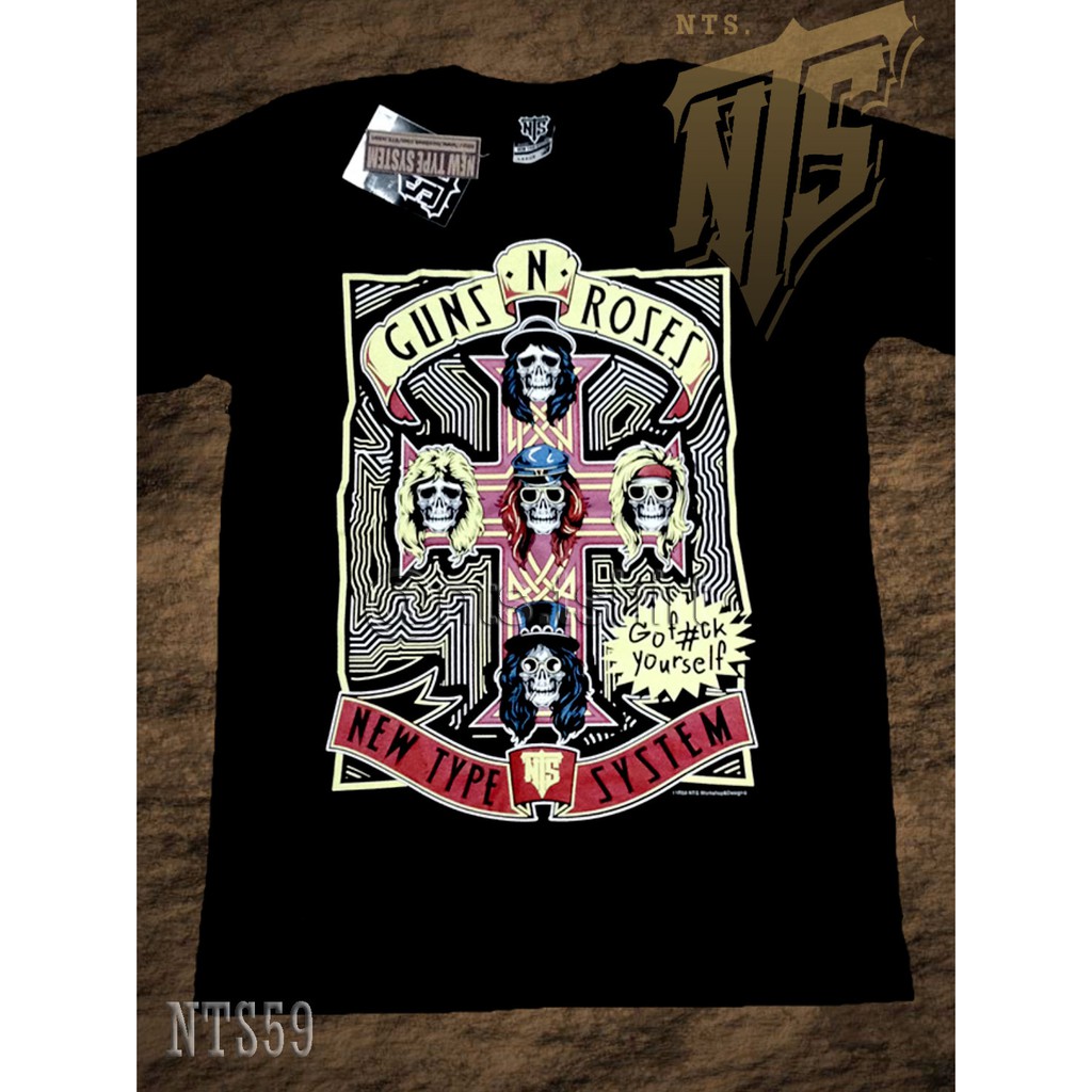 NTS 59 GNR Guns N' Roses ROCK เสื้อยืด ลายวงดนตรี ซิลค์สกรีน ผ้าคอตตอนหนานุ่ม ไม่หดไม่ย้วย สีดำ ...