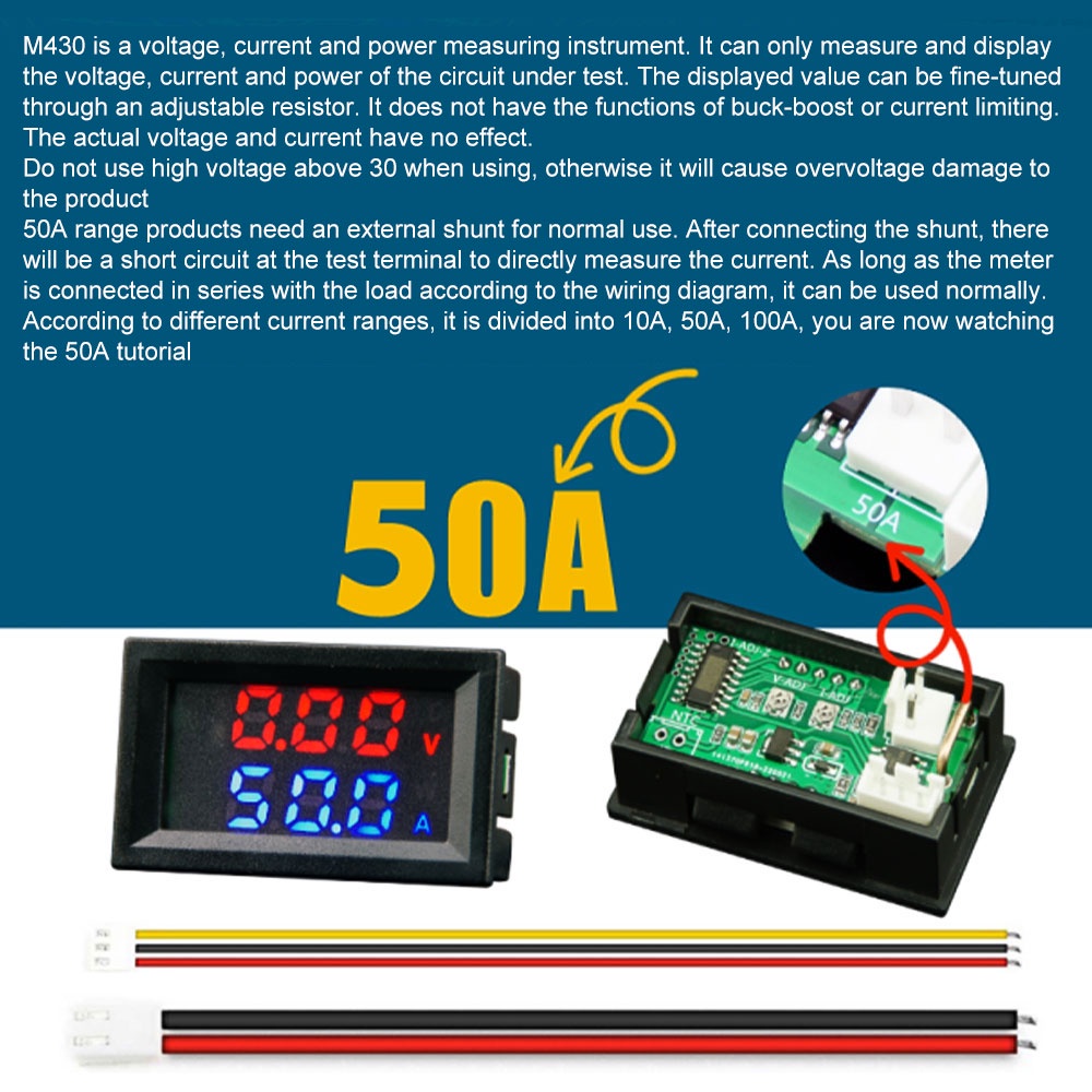 Pcbfun M430 โวลต์มิเตอร์แอมมิเตอร์ดิจิทัล 10A 50A 100A สําหรับทดสอบแรงดันไฟฟ้า | Shopee Thailand