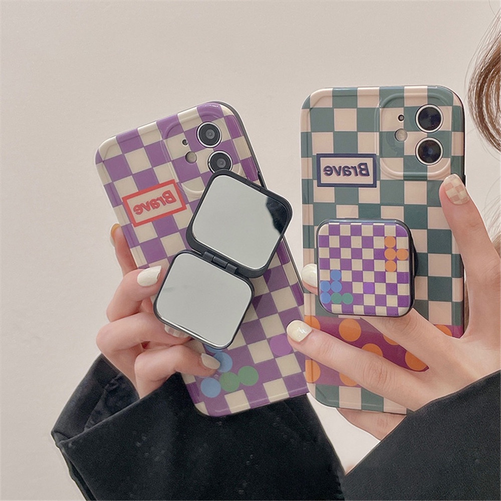 Ins Super Fire Checkerboard กระจกแต่งหน้า แบบมีกาวในตัว ถอดออกได้ ...