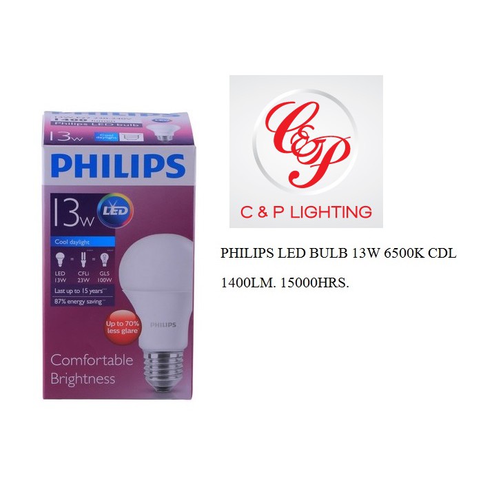 PHILIPS LED BULB 13W 6500K เดย์ไลท์ CDL 1400LM. 15000HRS. | Shopee Thailand