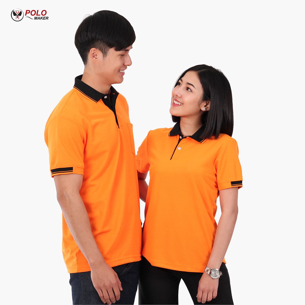 PMK - Kaneko PK009 สีส้ม - เสื้อโปโล ปกขลิบดำ สีสด รีดง่าย ยับยาก ราคาถูก | Shopee Thailand