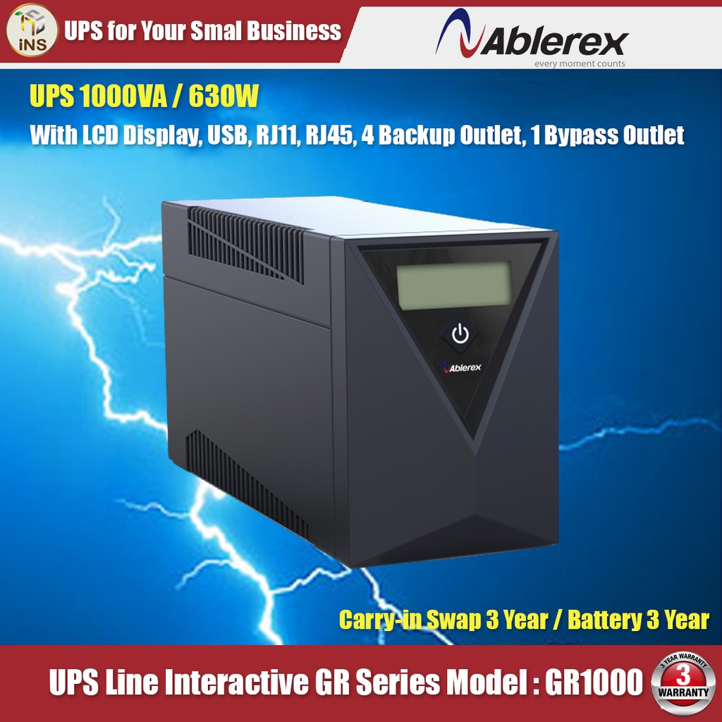 ABLEREX-GR1000 UPS (เครื่องสำรองไฟ) 1000VA/630W with LCD Display, USB ...