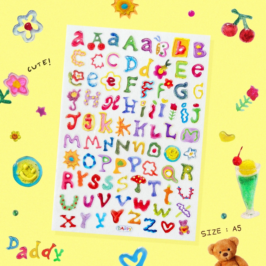DADDY | Glitter Glue Alphabet Sticker A5 สติ๊กเกอร์ตกแต่ง ลายตัวอักษร ...