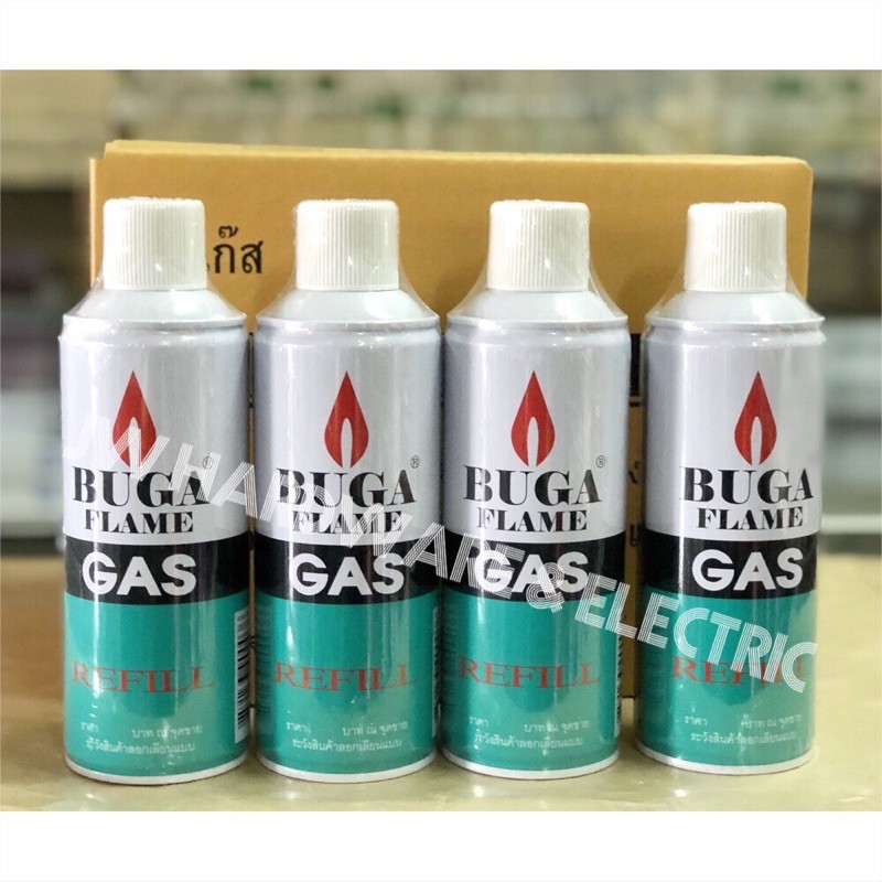 BUGA GAS รุ่นรีฟิว (แพ็ค 4กระป๋อง) แก๊สกระป๋อง ใหญ่ 375ml # สำหรับเติม ...