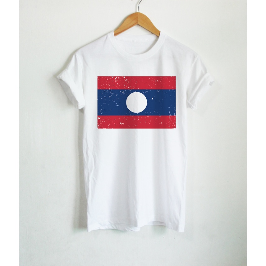 เสื้อยืดลาย ธงชาติลาว ประเทศลาว Laos Flag เสื้อยืดสกรีน แขนสั้น คอกลม ...