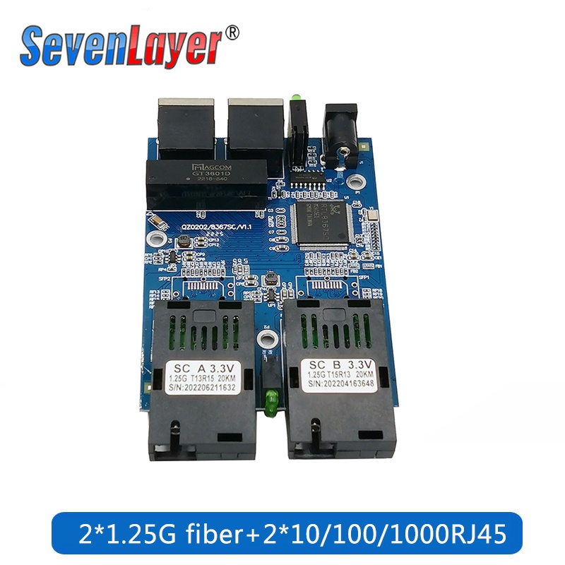 บอร์ดสวิตช์ไฟเบอร์ออปติคอล PCBA 2 SC พอร์ตไฟเบอร์ 2 RJ45 2 UTP 10 100 ...