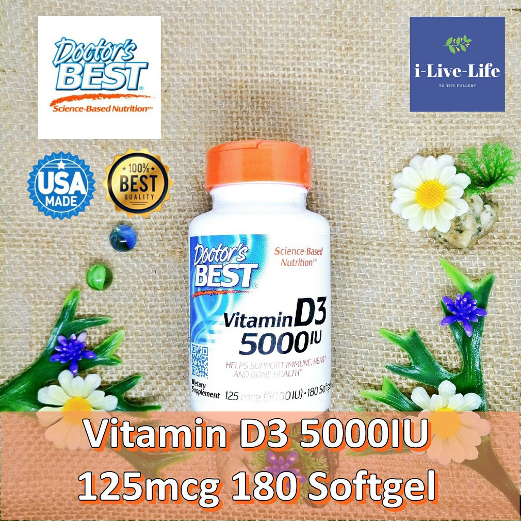วิตามินดี 3 Vitamin D3 125 mcg (5000 IU) 180 Softgels - Doctor's Best D-3 | Shopee Thailand