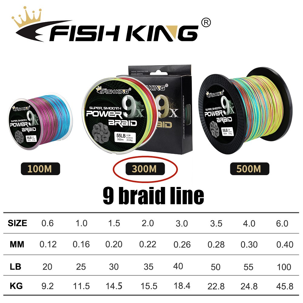 Fishing King 300M 9X Strands Braided Fishing Line Multifilament Pe Line Braided Fishing Line ...