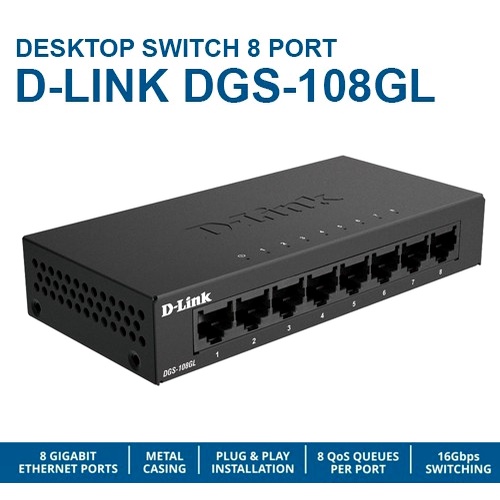 สวิตซ์ฮับ D-LINK (DGS-108GL 105GL) 8 Port Gigabit Metal Unmanaged ...