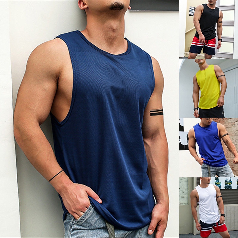 M-4XL เสื้อกล้ามผู้ชาย เสื้อแขนกุด Men Plain Quick-drying Fitness ...