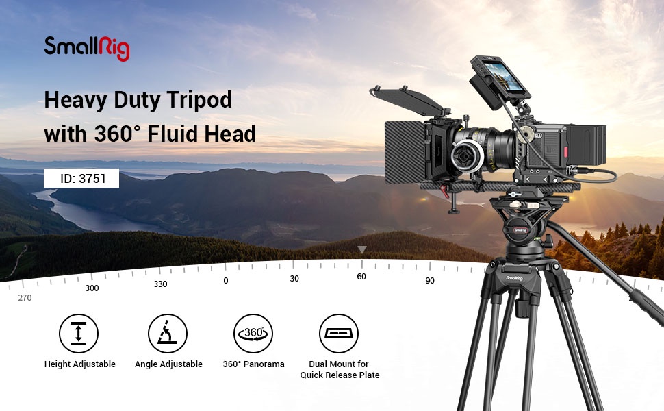 SmallRig AD-01 Video Tripod System, 73" Heavy Duty Tripod with 360 ...
