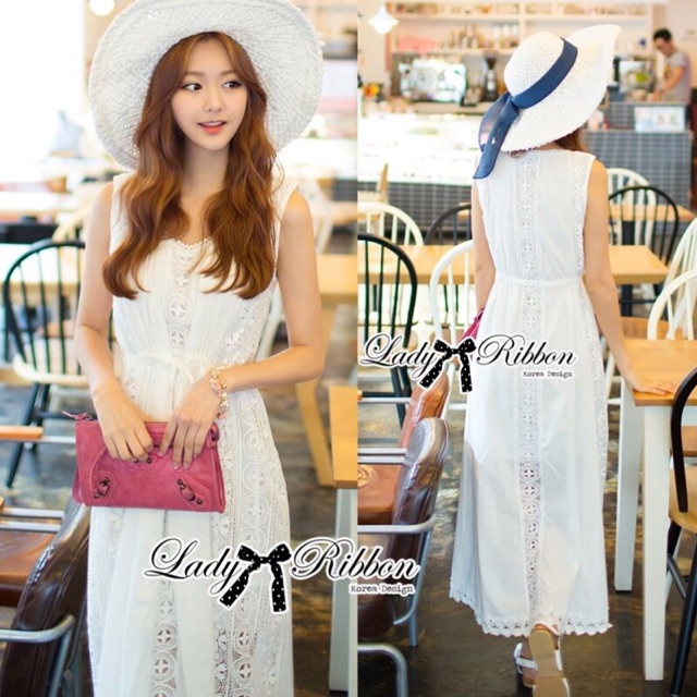 🎀 Lady Ribbon's Made Lady Ribbon White Floral Embellish Lace Maxi ...