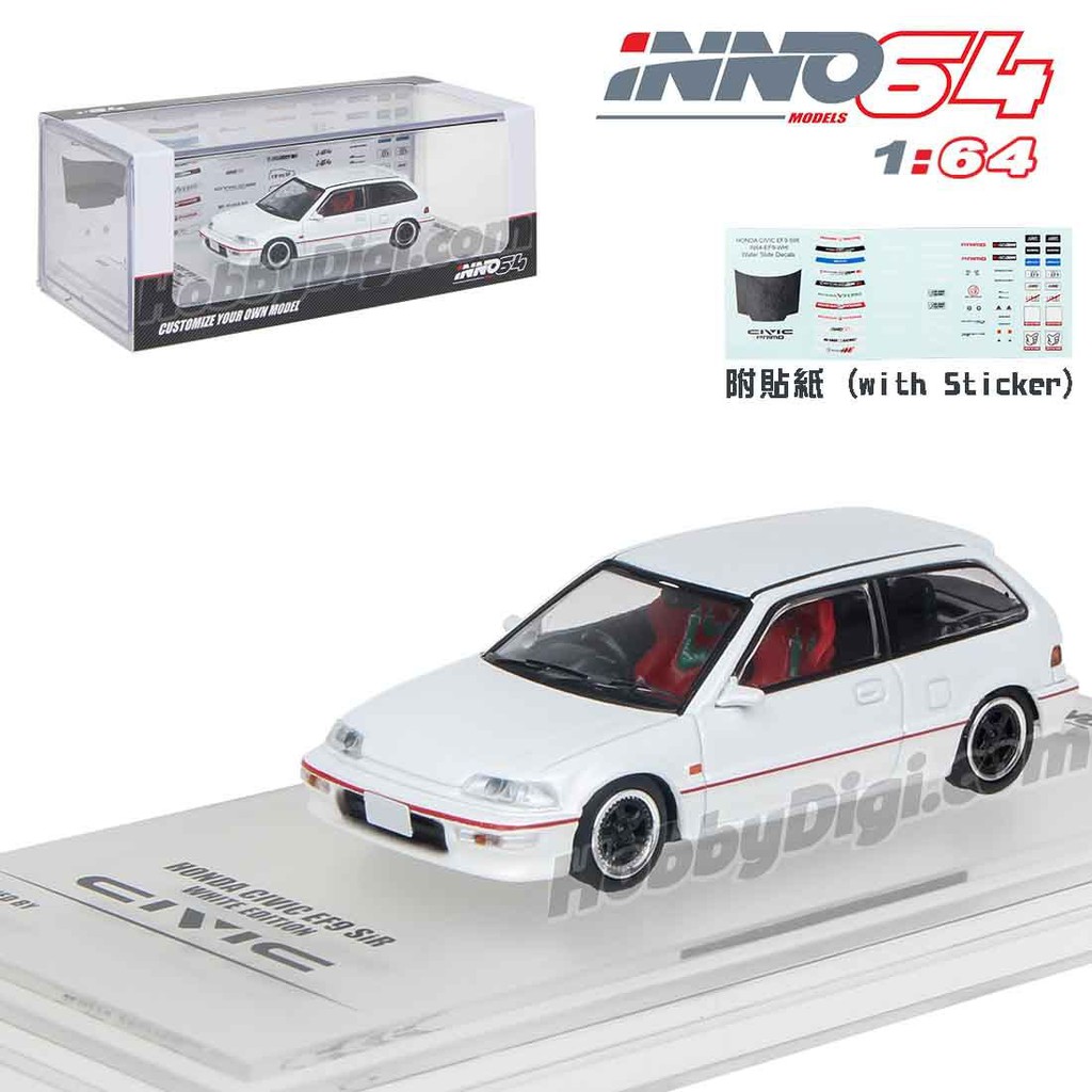 โมเดลรถเหล็ก - INNO64 1:64 Diecast Model Car - Honda Civic EF9 White ...