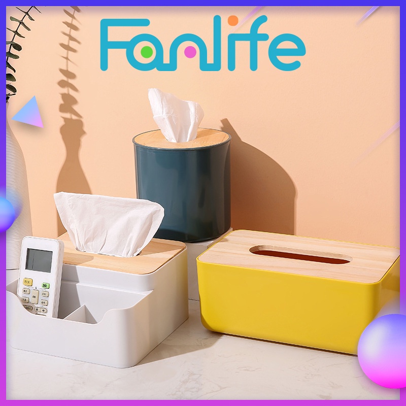 {FanLife}-กล่องทิชชู่ฝาไม้ ฝาไม้ไผ่จริง กล่องใส่กระดาษชำระ กล่องทิชชูห้องรับแขก ห้องน้ำ ห้องนอน ...