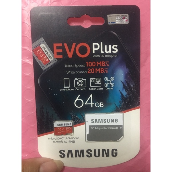 Samsung Micro SD Card แท้ 100% , Samsung EVO Plus 64GB Class 10, 100MB ...