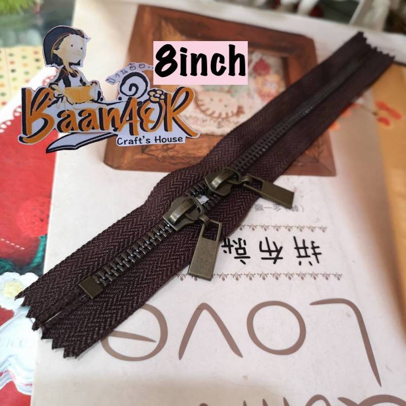 8inch 1pcs ฟันใหญ่ #5 Zip ซิป สองหัว ซิปสำเร็จ ซิปควิลท์ ซิปฟันเหล็ก ซิปโลหะ ฟันทองเหลืองรมดำ ...