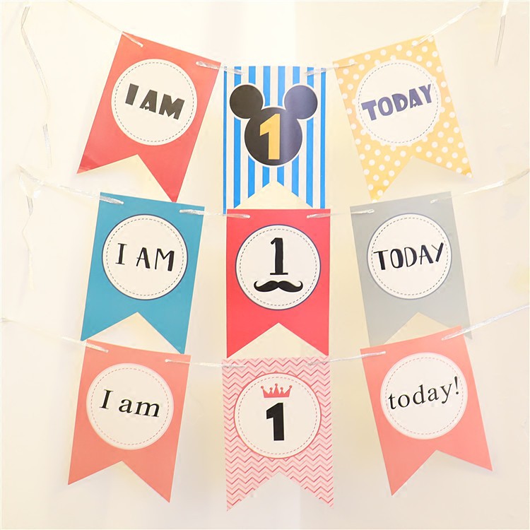 ร้านไทย ธงวันเกิด 1 ขวบ ธงกระดาษ I AM 1 TODAY | Shopee Thailand