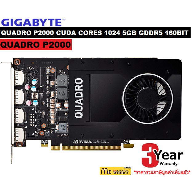 VGA (การ์ดแสดงผล) GIGABYTE VGA QUADRO P2000 CUDA CORES 1024 5GB GDDR5 160BIT 75W (GBVGA-QUADRO ...