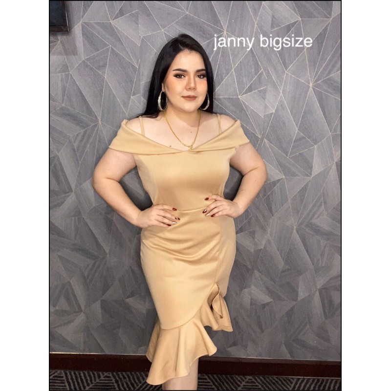 Janny เดรสสาวอวบ อ้วน Bigsize XXL เดรสออกงาน ชุดราตรี ผ้ามิลิน สายเดี่ยว | Shopee Thailand
