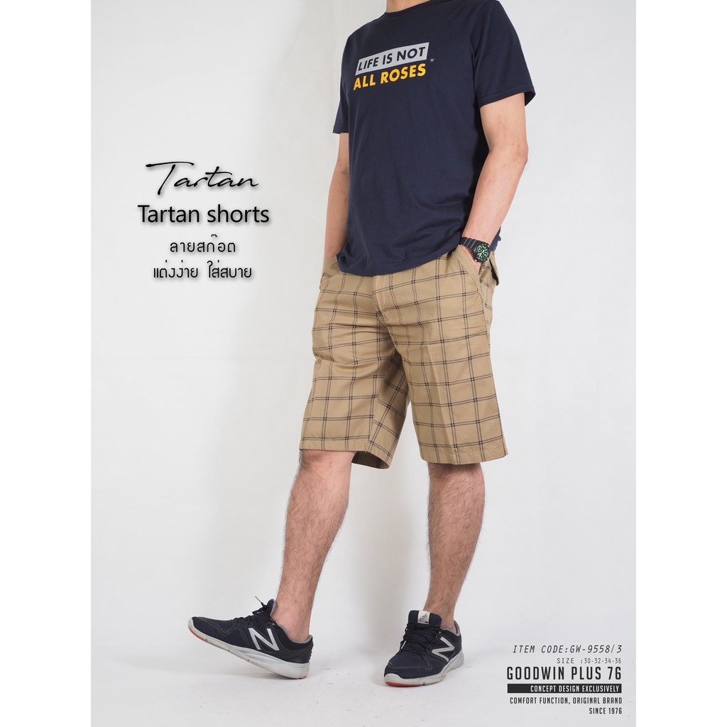 ⚡GW⚡9558 กางเกงขาสั้น ผู้ชาย ผ้าคอตต้อน พิมพ์ลาย ลายสก๊อต ยาว 21-25 ...