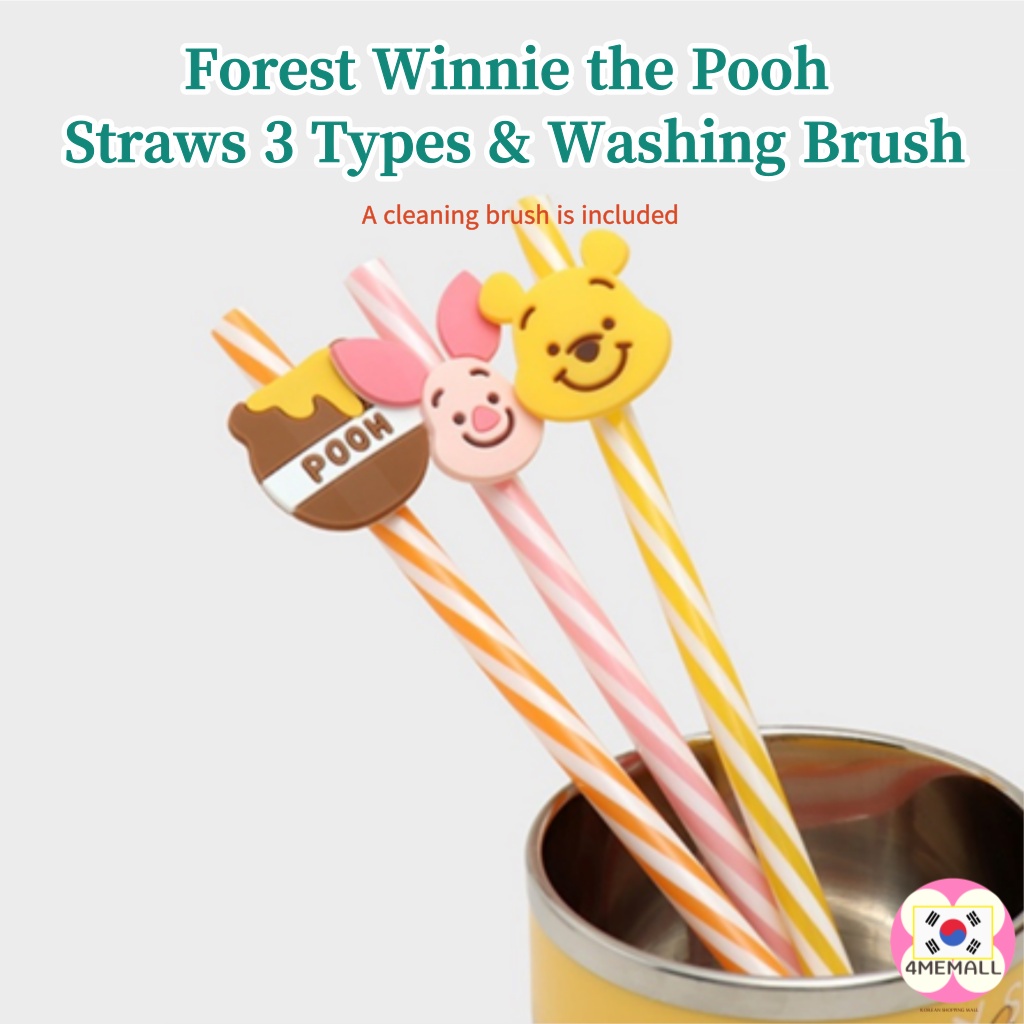 [Daiso Korea] Disney Forest Winnie the Pooh Straws 3 Types & Washing ...