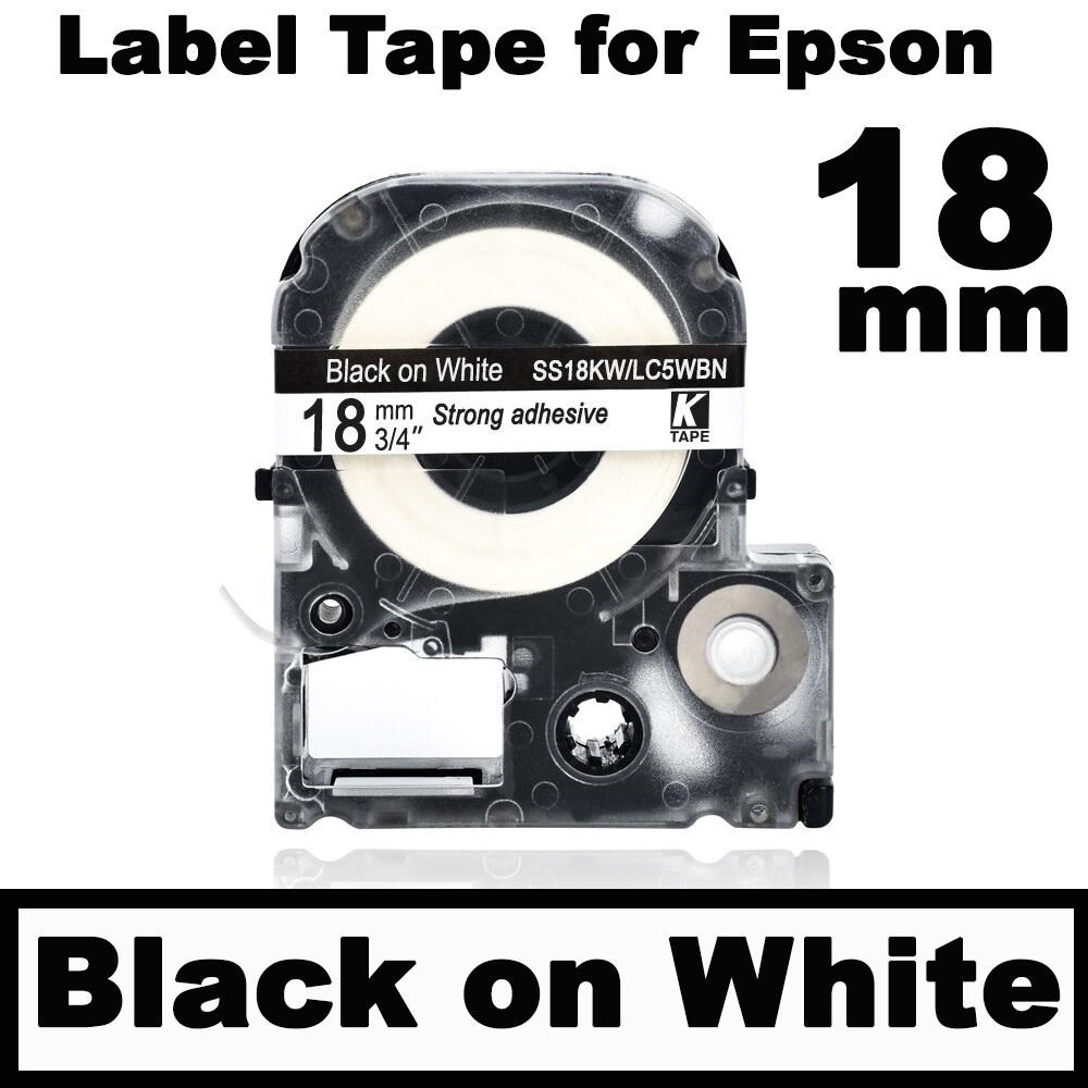 Black on White AS18KW LA-5WBN 3/4"(18mm) Label Tape for Epson King Jim ...