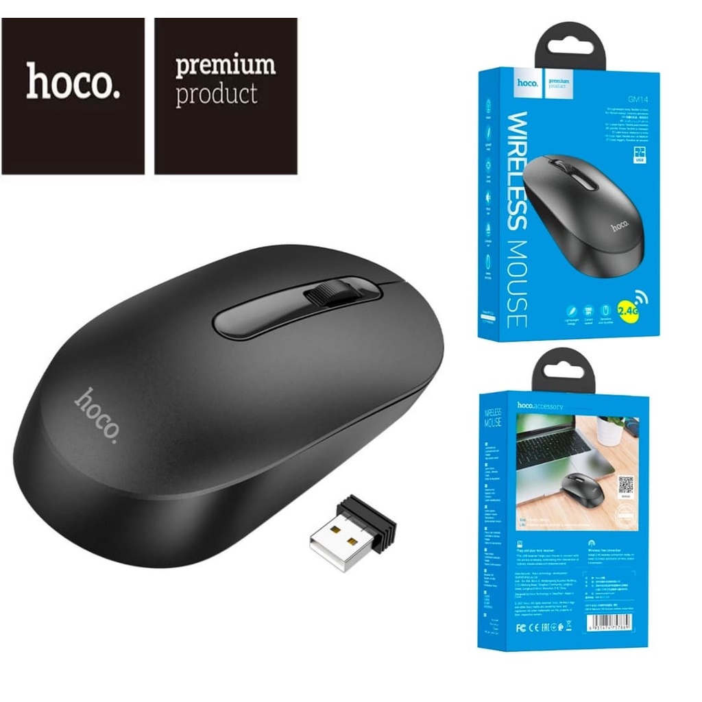 เม้าไร้สาย มีเสียงคลิก Bluetooth Wireless Mouse Hoco GM14 เมาส์สีดำ USB wirelessเมาส์ Hoco UA18 ...