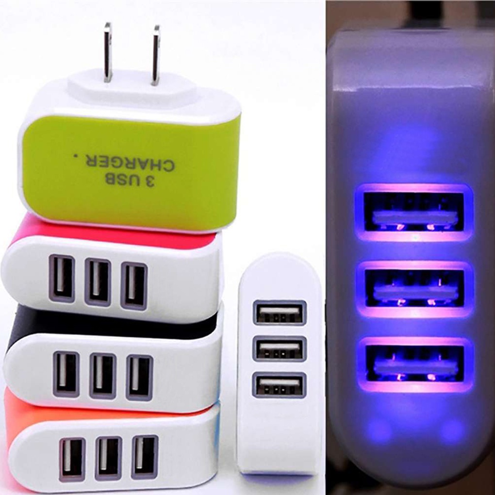 [Biho] Universal Candy Color 3 USB Multi-Port Wall Charger US Plug Wall ...