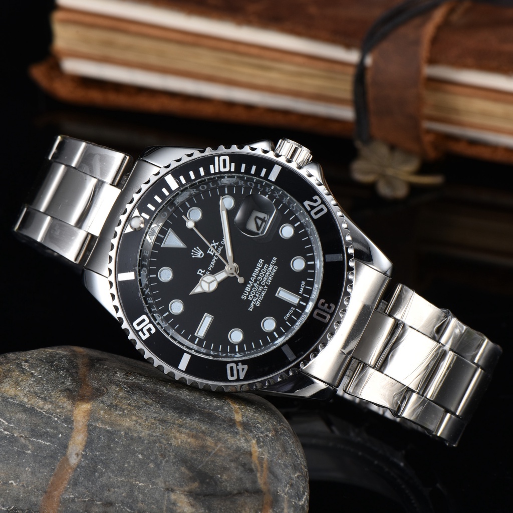 นาฬิกาข้อมือควอตซ์แฟชั่น หน้าปัดบอกปฏิทิน โลโก้ RLX สามมือ เรียบง่าย ...