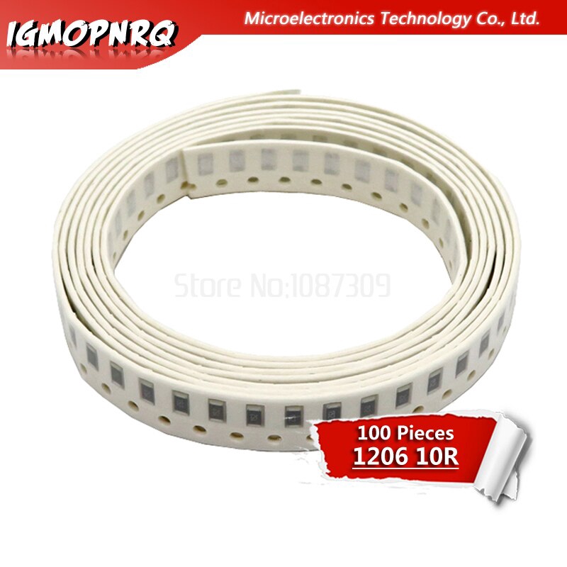 100pcs 1206 ตัวต้านทาน SMD 5% 10 โอห์มตัวต้านทานชิป 0.25W 1/4W 10R ...
