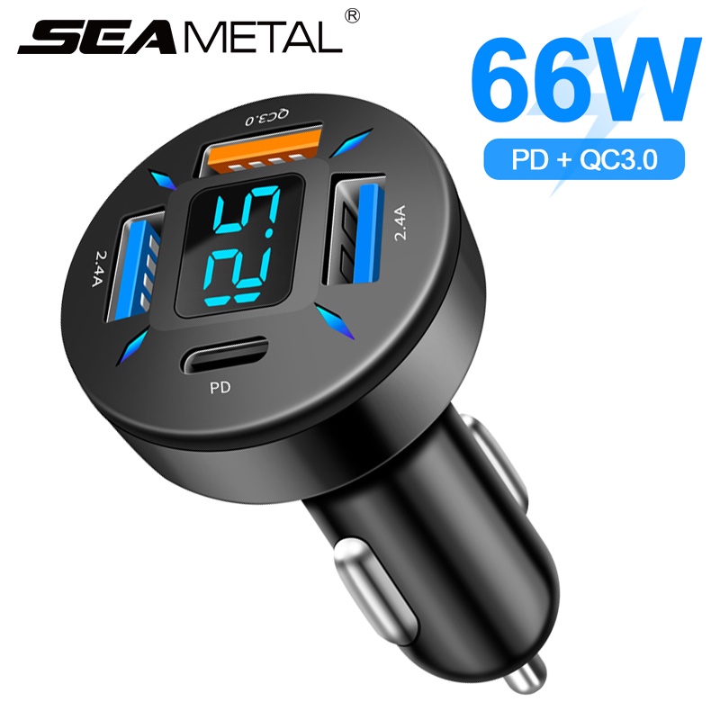 SEAMETAL ที่ชาร์จในรถ 66W QC3.0 + PD USB Type C ที่ชาร์จเร็วสี่พอร์ต 12V 24V ที่ชาร์จในรถอเนก ...