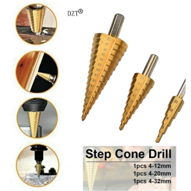 ดอกเจดีย์เจาะขยายรู STEP DRILL SET 4-32mm 3ตัวชุด | Shopee Thailand