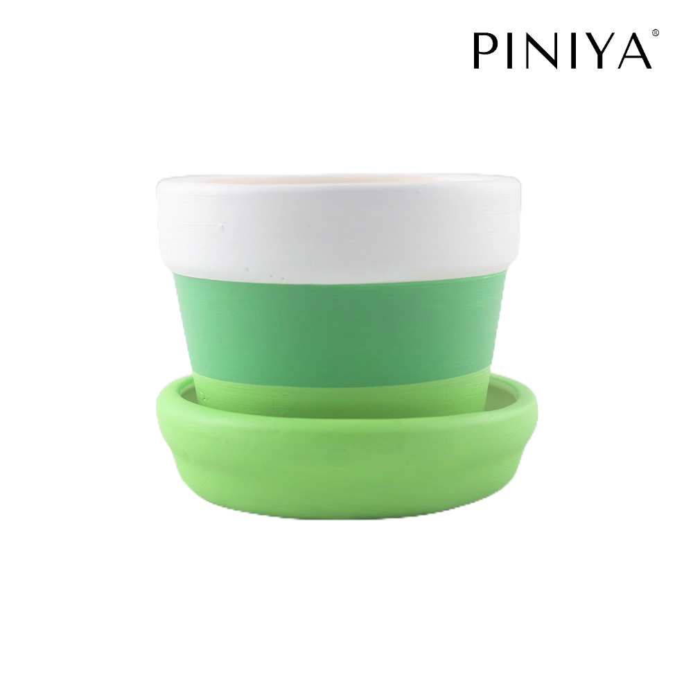 Piniya พินิยา - กระถางต้นไม้ ดินเผา รุ่น กลมใหญ่, 12ซม., ลายขวาง, สี ...