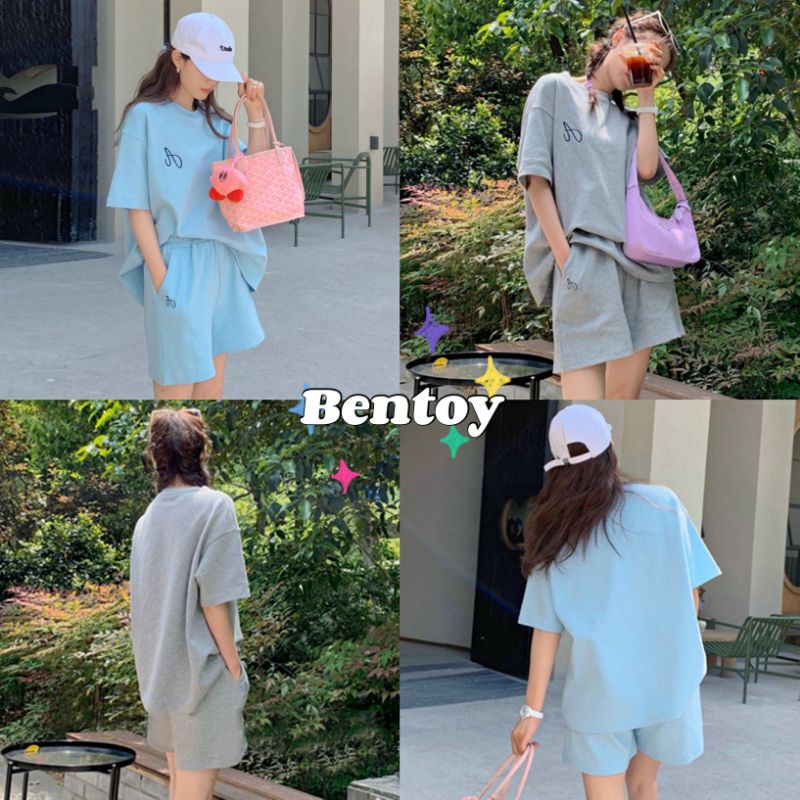 Bentoy(A2)ชุดเซ็ท2ชิ้น เสื้อยืดแขนสั้น+กางเกงขาสั้นเอวยืดผ้าฝ้ายใส่สบาย | Shopee Thailand