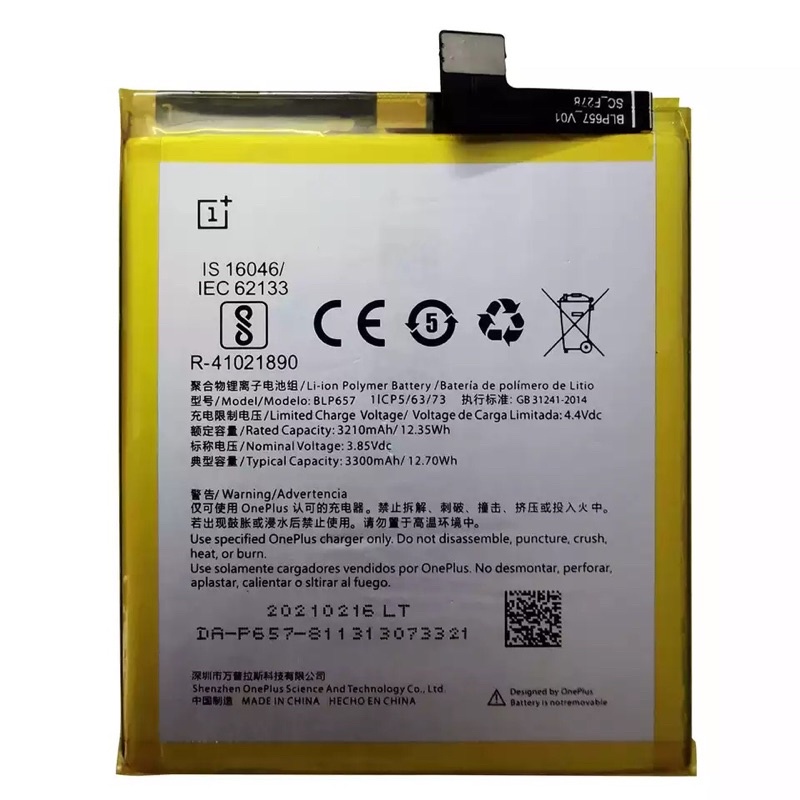 แบตเตอรี่ แท้ OnePlus 6 BLP657 3300MAh สำหรับ OnePlus 6 A6001คุณภาพสูง ...