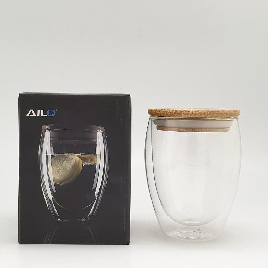 AILO แก้วใสสองชั้น พร้อมฝาไม้ปิด 350 ml. XXL002 | Shopee Thailand