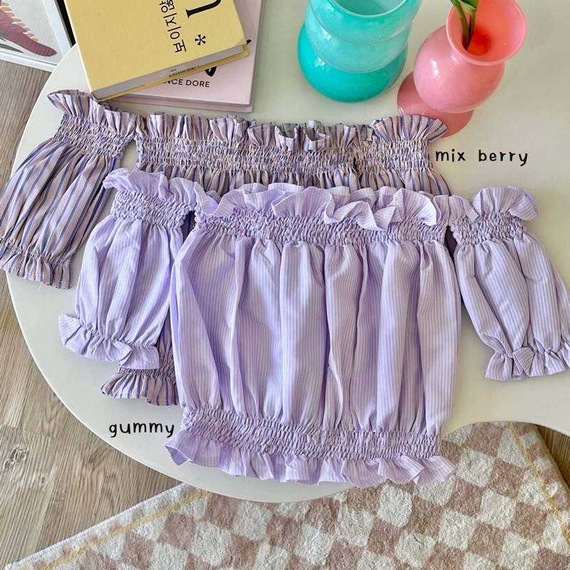 เสื้อปาดไหล่แขนจั๊ม รุ่น Candy crop | Shopee Thailand