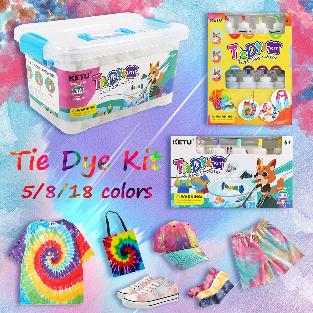 Tie Dye Kit for Kids and Adults - 5/8/18 color Permanent Fabric Textile ...