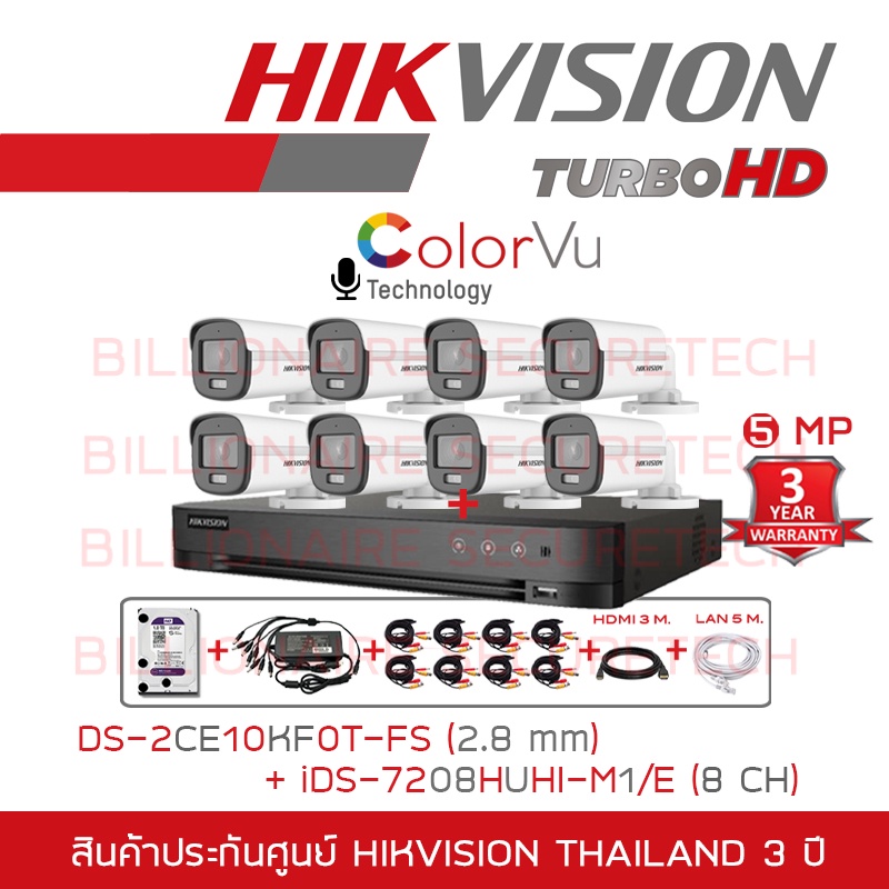 SET HIKVISION HD 5MP ColorVu DS-2CE10KF0T-FS (2.8) + iDS-7208HUHI-M1/E ...