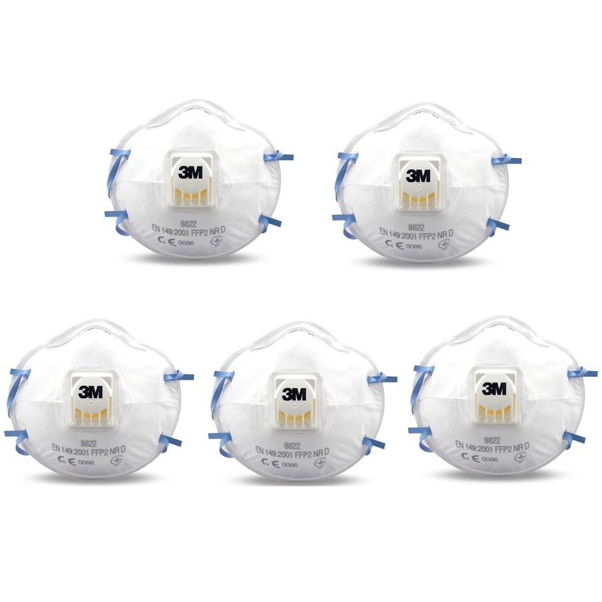 3M 8822 - 5 อัน หน้ากาก กรองฝุ่น ชนิดไม่ต้องบำรุงรักษา 8822 - 5 อัน มีวาล์วหายใจสะดวก มาตรฐาน P2 ...