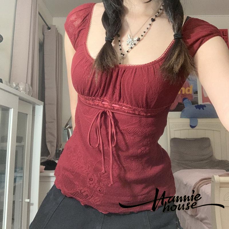 Hannie- เสื้อถักโครเชต์ เปิดไหล่ ลายดอกไม้ ลูกไม้ แบบผูกเชือก สําหรับ ...