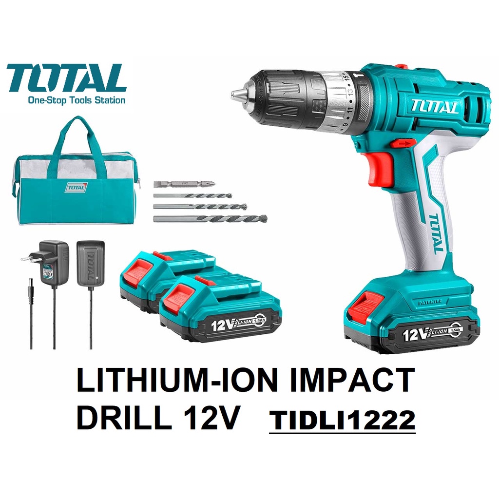 TOTAL TIDLI1222 ชุดสว่านกระแทกแบตเตอรี่ไร้สาย 12V แถมฟรี!! แบต 2 ก้อน ...