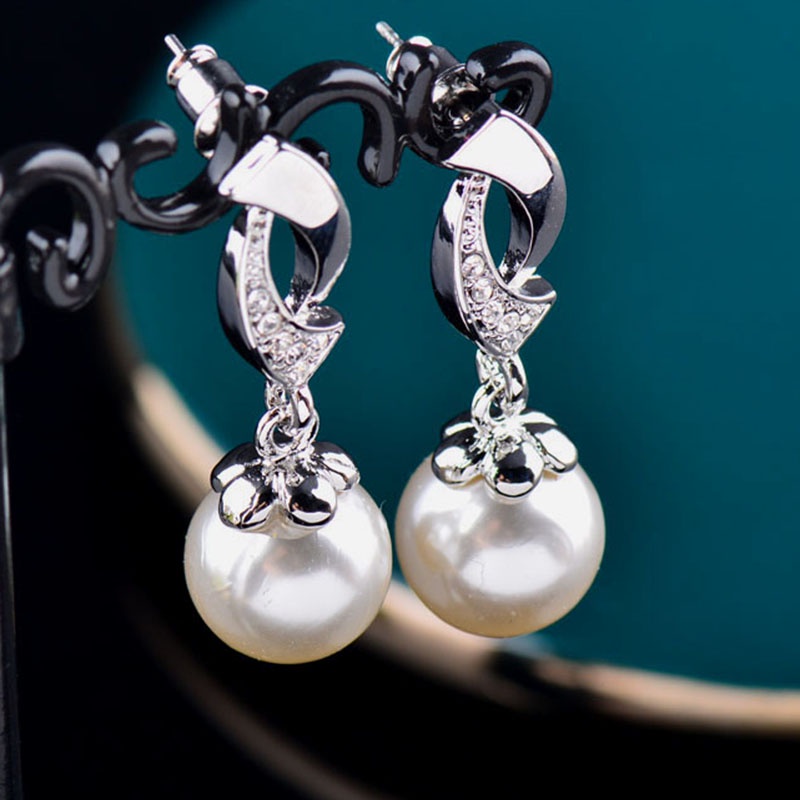 Sinleery ต่างหู ประดับมุก เพทาย สไตล์โบราณ หรูหรา สีเงิน และสีขาว เครื่องประดับแฟชั่นสตรี ES195 ...