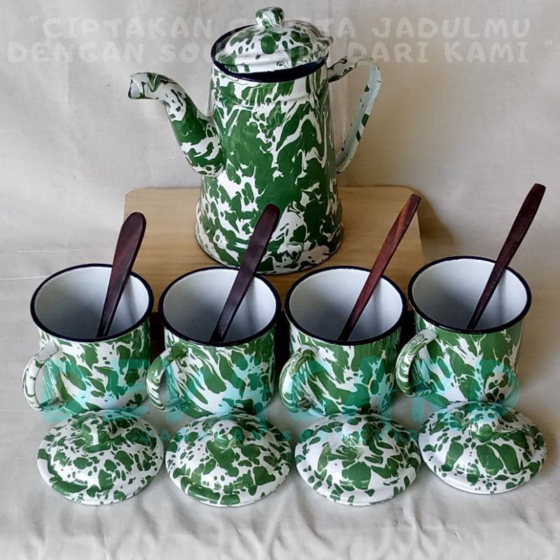 Hijau Eskan Set กาน้ําชา + แก้ว 4 แก้ว 9 ซม. Blirik สีเขียว (ฝา/ไม่มีฝา ...