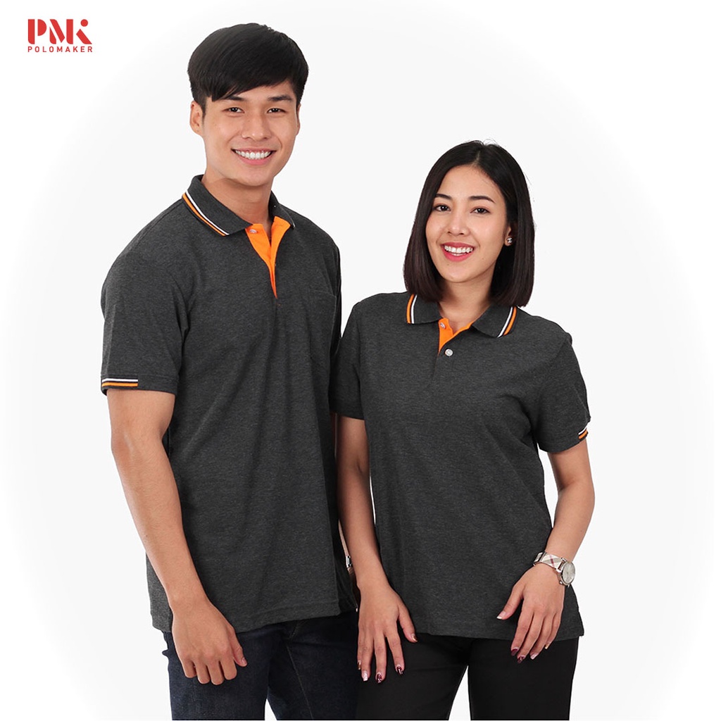 PMK - Kaneko PK088 สีเทา TopDry - เสื้อโปโล ขลิบส้ม-ขาว ไม่ยับ อยู่ทรง | Shopee Thailand