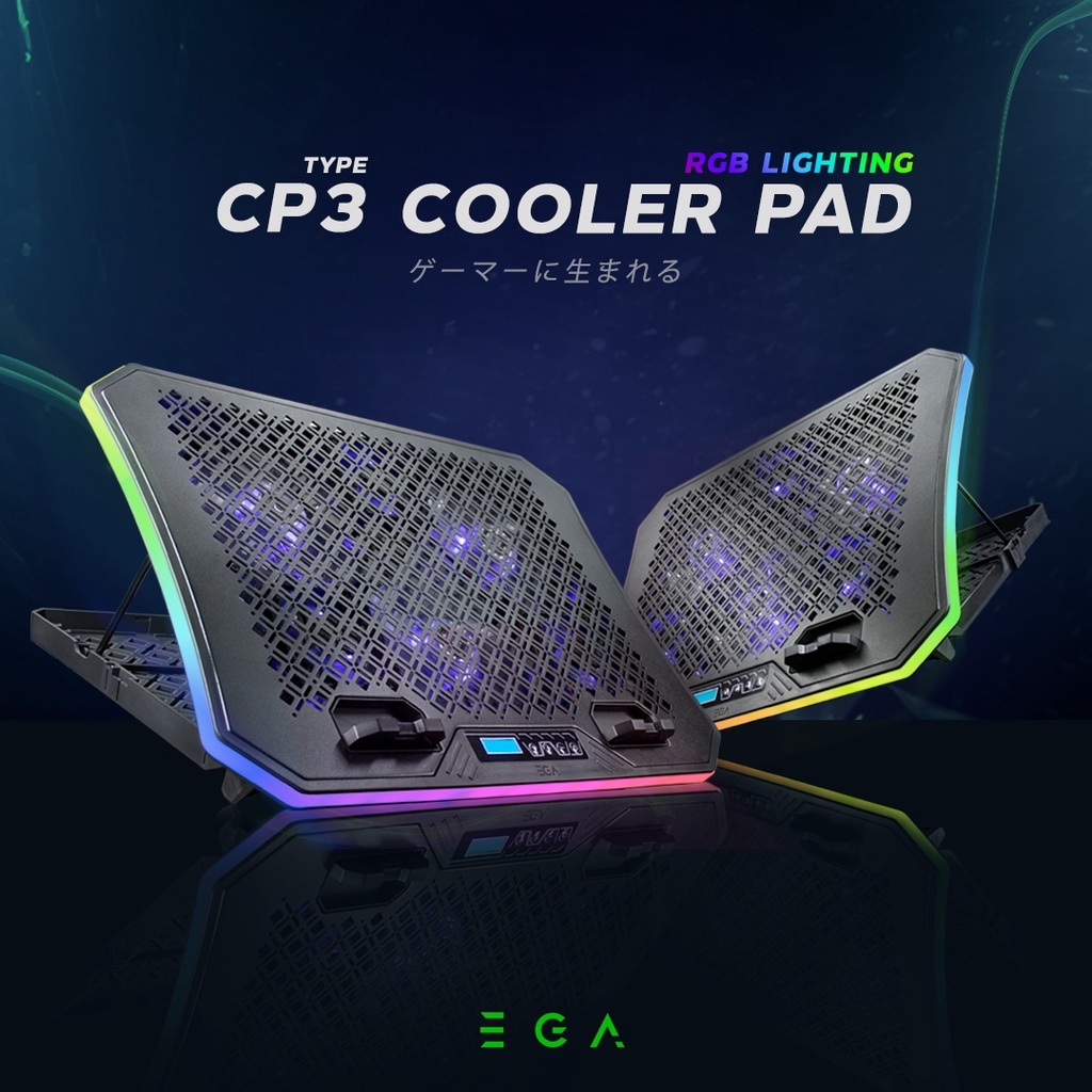 EGA TYPE CP3 พัดลมระบาย COOLER PAD พัดลมรองโน้ตบุ๊ค พัดลม 6 ตัว ไฟ LED ...