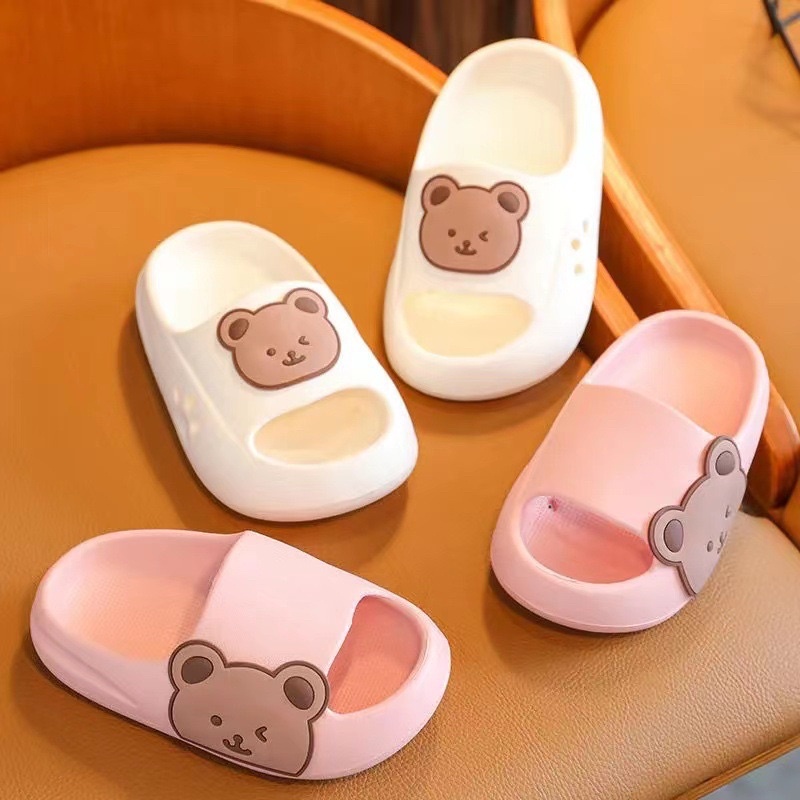 Kids Unisex BearBear Design ก้นหนาและนุ่มสีขาว/สีชมพูรองเท้าแตะรองเท้า ...