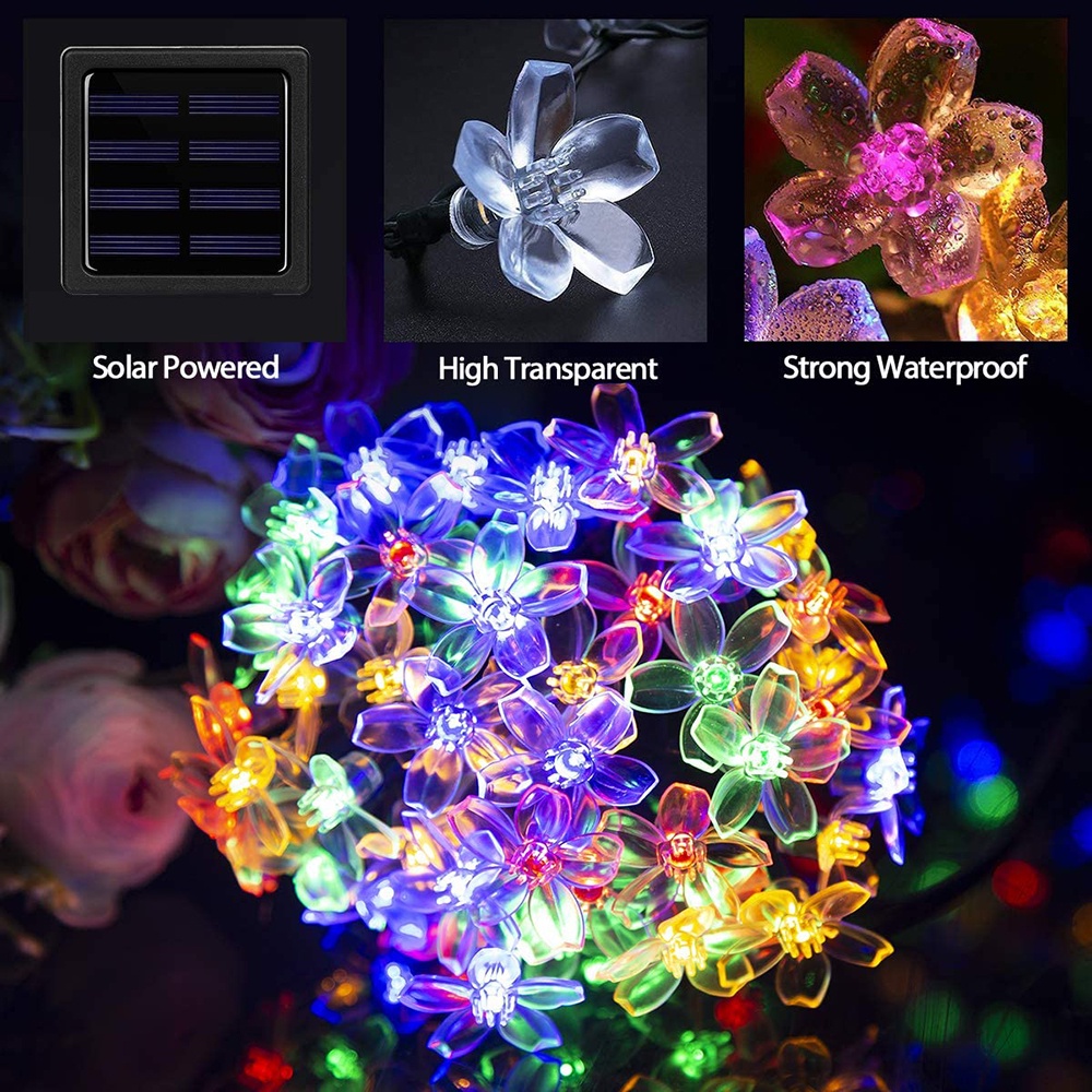 【New】Solar Flower Lawn Lamps IP44 Cherry Blossoms String Lights Outdoor ...