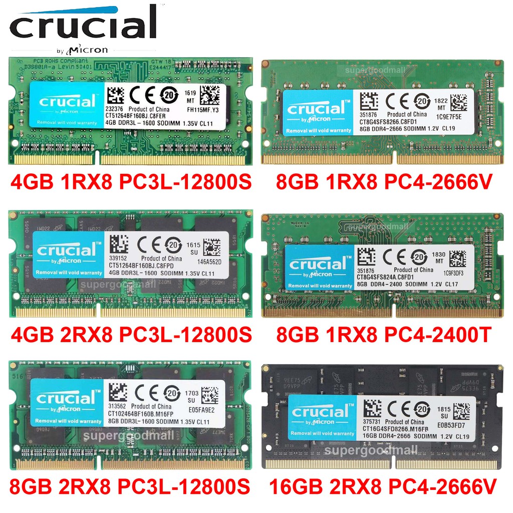 Crucial 4GB 8GB 16GB PC3L-12800S DDR3L-1600Mhz PC4-2666V 2400T DDR4 ...